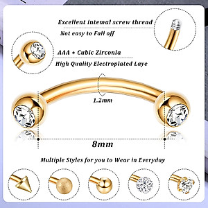 Drperfect 12 PCS Rook Piercing Jewelry Rook Earrings for Women Men Eyebrow Rings 16G Stainless Steel Curved Barbell Dangle CZ Belly Lip Ring Cartilage Daith Surface Tragus Piercing Jewelry