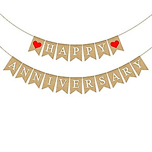Jute Burlap Happy Anniversary Banner Party Bunting Garland Decoration Supply
