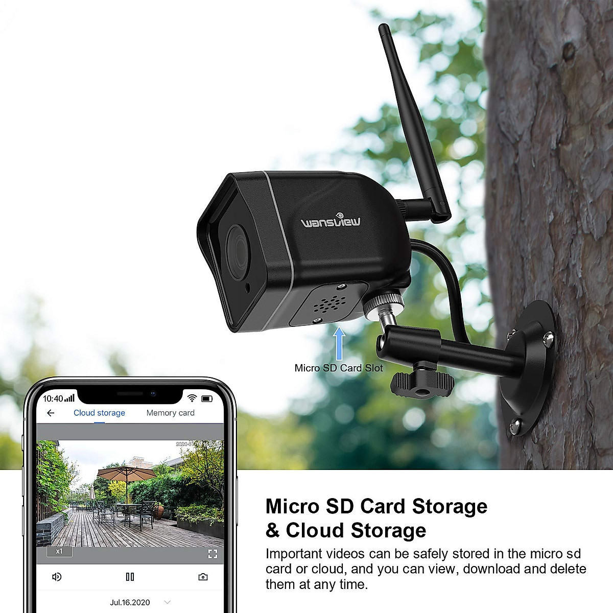 Outdoor Security Camera, wansview 1080P Wireless WiFi IP66 Waterproof Surveillance Home Camera with Motion Detection, 2 Way Audio, Night Vision, SD Card Storage and Works with Alexa W6 (Black)