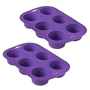 Bakerpan Silicone Muffin Pan, Non Stick Cupcake Tray, Muffin Baking Cups, Silicone Muffin Tray, 6 Cup Cupcake Pan, Purple - Set of 2