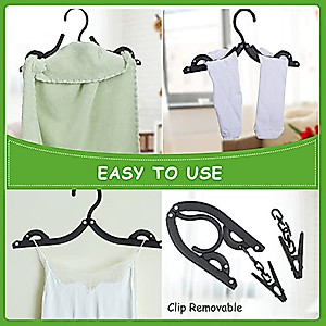 Folding Travel Hangers Foldable with Clips Folding Clothes Hangers Portable Foldable Hangers Collapsible Coat Hanger Travel Drying Rack for Clothes (Black, 12 Pieces)