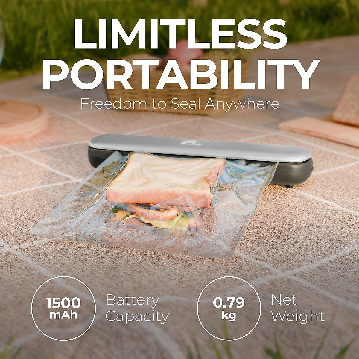 EconoHome Cordless Food Vacuum Sealer Machine - Rechargeable & Portable Sous Vide Vacuum Sealer with Built-In Cutter - Seals in 10 Seconds - 11.8" Width with 3 Sealing Modes & 1 Bag Roll 77" x 11"