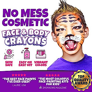 Face Paint Crayons for Kids, Blue Squid 36 Jumbo 3.25" Face & Body Painting Makeup Crayons, Safe for Sensitive Skin, 8 Metallic & 28 Classic Colors, Great for Birthdays & Halloween Makeup