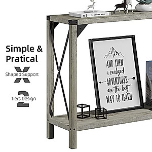 Amyove Farmhouse Entryway Table, 43" Grey Console Table, 2-Tier Wood Sofa Table with Shelf, Behind Couch Table, Console Tables for Entryway, Living Room, Hallway, Foyer