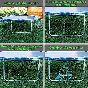 EISENSP 8pcs Ground Rustproof Heavy Rebar Trampoline Wind Stakes Safety Ground Anchor - 9 inch Curved Steel Stakes with Chisel Point end, Green Antirust Coated