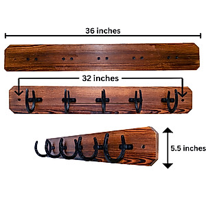 Rustic Coat Rack Wall Mount with Horseshoe Hooks | 36.5" Coat Hanger Wall Mount | Large Wall Coat Rack | Wall Mounted Coat Rack | Wooden Coat Rack Wall Mount (Brown Plate with Black Horseshoe Hooks)