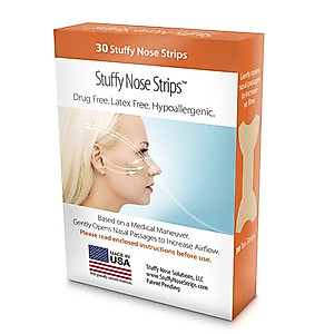 Nasal Strips - Stuffy Nose Strips - GO ON CHEEKS NOT OVER NOSES! INSTANT RELIEF For Allergies, Colds, Flu, Sinus Issues and Snoring. PULLs Open Airways by Over 61% vs 30% for Nose Strips! 30 Ct