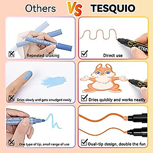 Tesquio 24 Colors Paint Markers Paint Pens, Dual Tip Acrylic Paint Pens, Ideal for Wood, Rock Painting, Canvas, Stone, Glass, Ceramic, DIY Crafts Making Art Supplies