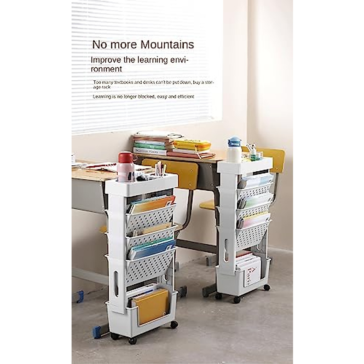 Bookshelves and Bookcases on Wheels: Rolling File Folder Rack & Office Shelf Organizer - Movable Bookshelf for Kids Room, Home School Classroom & Bedroom-Desk Organizers and Storage to Organize Home