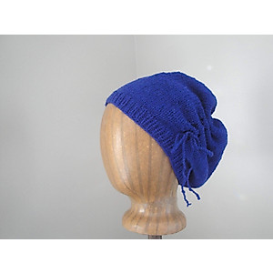 Scrunch Slouch Hat, Gathered Slouchy Beanie, Drawstring Bow, Hand Knit, Soft Wool, Dredlock Rasta