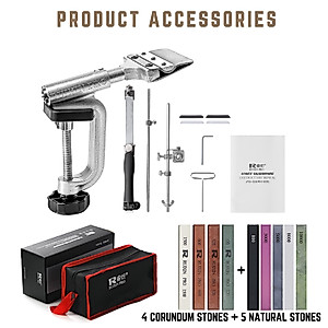 RUIXIN PRO RX-008 Professional Knife Sharpener with 9 Whetstones, 360° Rotation Flip Design Fixed-Angle Stainless Steel Kitchen Chef Knife Sharpening Kit Abrasive Holding System Tools