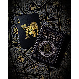 Mythical Creatures Playing Cards - Black, Silver & Gold Edition | Waterproof PVC | Greek, Norse, Egyptian, East Asian Designs | Custom Hand-Drawn Art