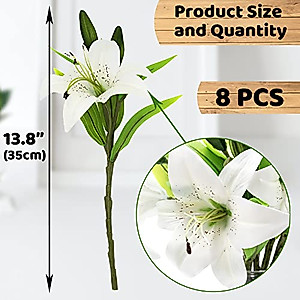 Hananona 8 Pcs Artificial Tiger Lily Real Touch Lily Easter Lily Fake Flowers for Wedding Home Party Easter Decoration Plastic Lily Faux Flowers (White, 8)