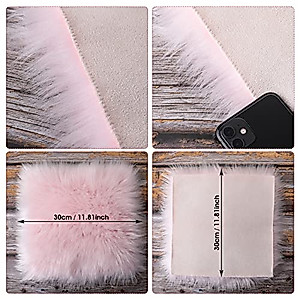 Sibba Faux Fur Area Rugs Chair Pad Protectors 12 inch Mini Square Cover Seat Fuzzy Cushion Carpet Mat Soft Fluffy Rug Couch for Living Bedroom Sofa Nail Art Photography Background Locker Decor (Pink)