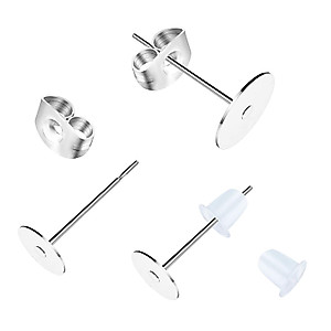 Earring Posts Stainless Steel, 500Pcs Hypoallergenic Flat Pad Earring Studs with Butterfly and Rubber Bullet Earring Backs for Jewelry Making Findings