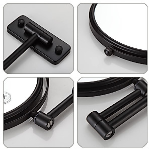 KAIIY Wall Mounted Makeup Mirror - 5X Magnification 8'' Two-Sided Swivel Extendable Bathroom Hotel Cosmetic Mirror Matte Black