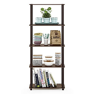 Furinno Turn-N-Tube 5-Tier Multipurpose Shelf / Display Rack / Storage Shelf / Bookshelf, Round Tubes, Walnut/Brown