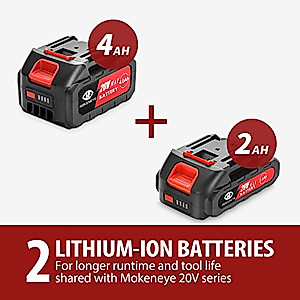 MOKENEYE 20V Cordless Power Leaf Blower 120MPH 350CFM 4.0Ah and 2.0Ah Batteries 2 Section Tubes 6-Speed for Leaves, Dust, Light Snow, Yard, Patio, Gardening