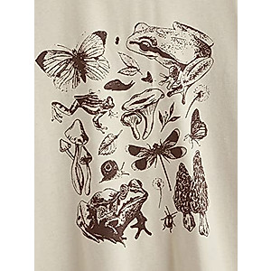 SOLY HUX Women's Graphic Letter Print T Shirt Short Sleeve Tee Top Khaki Mushroom Butterfly S