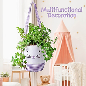 MY LIFFRI Easter Basket set for Kids, Large Canvas Bunny Bag with Carrot Card & Letters Stickers for Egg Hunt with Adjustable Rabbit Ear Handle for Baby Boy Girl Toddler, Purple