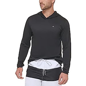 Calvin Klein Men's Standard Quick Dry UPF 40+ Hoodied Top, Black, Medium