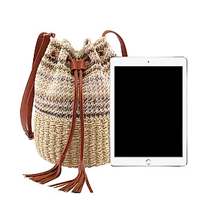 CHIC DIARY Summer Beach Straw Bag for Women Crossbody Bucket Bag Handwoven Rattan Shoulder Handbag Purse (Beige)