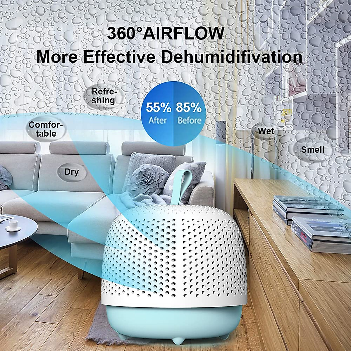 LUOWAN MINI Dehumidifier Portable Small Dehumidifier for Wardrobe,Dressing table,Cloakroom,Shoebox,Car,Bedroom,Bathroom(Blue)