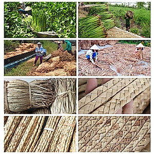 Durrie India 4 Ft. Natural Oak Brown Water Hyacinth Area Rug Round Braided Rustic Rug - Vintage Woven Rug - Water Hyacinth Rugs for Bedroom, Kitchen, Living Room, Farmhouse (4 Ft Round)