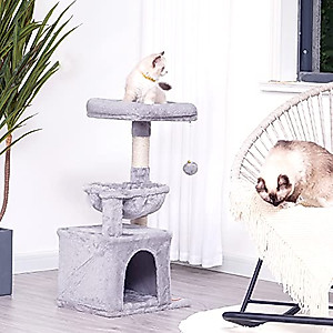 Heybly Cat Tree Cat Tower Condo with Sisal-Covered Scratching Posts and Basket for Kitten Light Gray HCT002SW