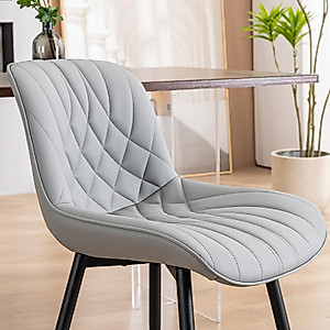 YOUNUOKE Dining Chairs Set of 2 Mid Century Modern Kitchen Chair Comfortable Upholstered Faux Leather Dinner Chairs for Kitchen Dining Room, Grey