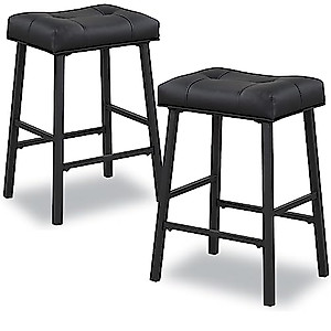 KAIRUITUCH 24 inch Bar Stools, Counter Height Kitchen Bar Stools for Home Bar, Dining, Saddle Seat Padding, Black Metal Legs, KR302PBK1
