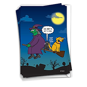 NobleWorks 12 Funny Halloween Greeting Cards Boxed Set with 5 x 7 Inch Envelopes (1 Design, 12 Each) Witch Dog C10153HWG-B12x1