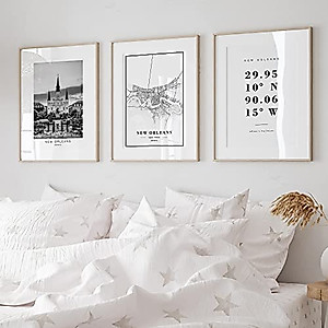 Dear Mapper New Orleans United States View Abstract Road Modern Map Art Minimalist Painting Black and White Canvas Line Art Print Poster Art Print Poster Home Decor (Set of 3 Unframed) (12x16inch)