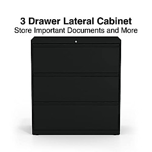 Staples 935600 3-Drawer Lateral File Cabinet Locking Letter/Legal Black 36-Inch W