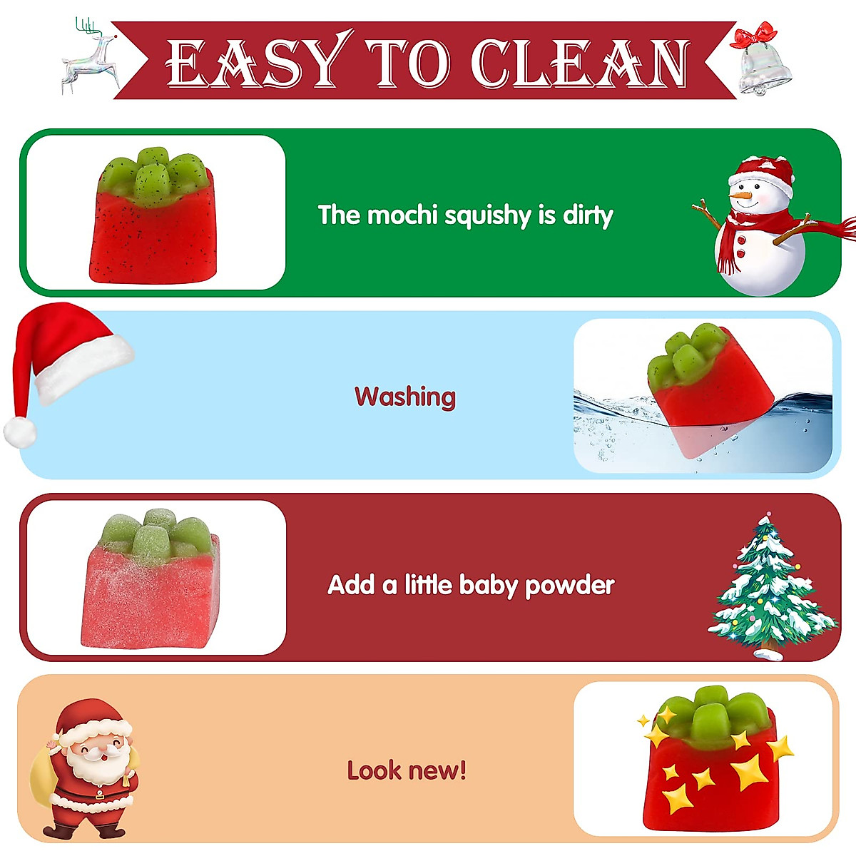 Sanlebi 40 PCS Christmas Mochi Squishy Toys Party Favors for Kids, Kawaii Christmas Squishies Bulk Stress Relief Toys, Toys for Kids Adults