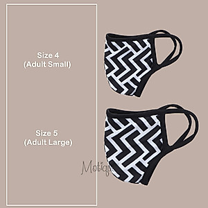 Motique Accessories Washable Double Layer Fun Print Fashionable Face Mask Reusable Teens and Adult - Black And White Chevron (Size 5)