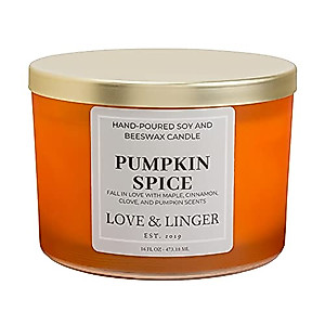 Pumpkin Spice Candle | Fall Candles | Luxury Soy & Beeswax Candles for Home | 16 oz. Large Jar 3 Wick Candle | Thanksgiving Candle | Fall Scented Candle | Autumn Candles
