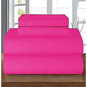 Elegant Comfort Luxury 1500 Thread Count Egyptian Quality Microfiber 4-Piece Premium Hotel Sheet Set-Wrinkle Resistant, All Around Elastic Fitted Sheet, Deep Pocket up to 16", Twin/Twin XL, Hot Pink