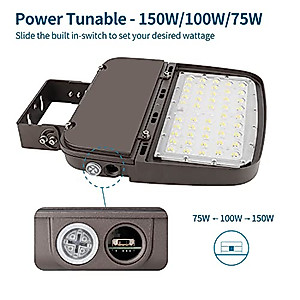 Xbuyee 150W LED Parking Lot Light with Dusk to Dawn Photocell, Dimmable Commercial Outdoor Shoebox Lights with Trunnion Mount, 130LM/W 5000K 100-277V IP65, Power Selectable (75W/100W/150W) ETL Listed