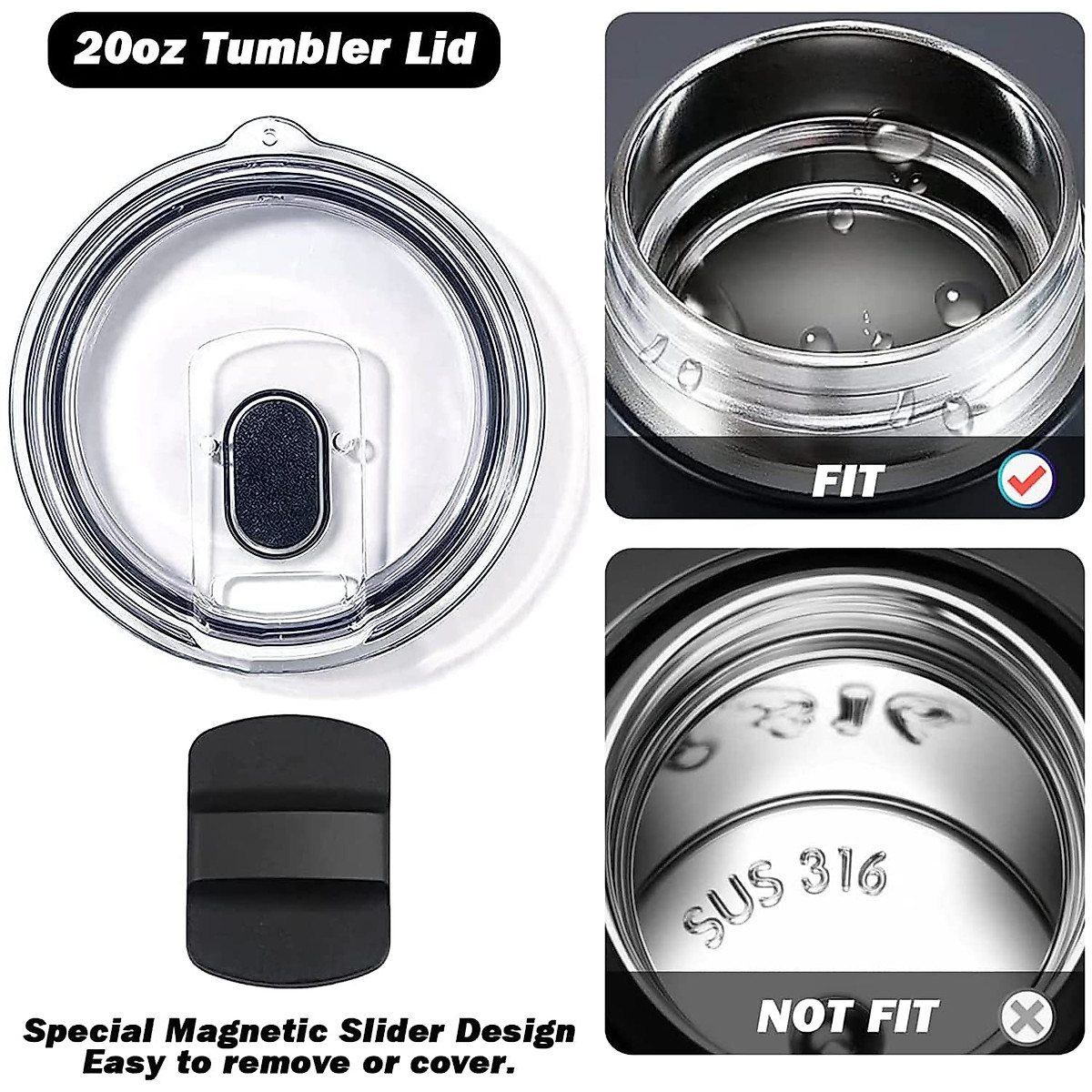 20oz Magnetic Spill Proof Tumbler Lid Compatible with Yeti Lids 20 Oz Replacement Lid, Zark Trail Lid and Othe Replacement Lids for Tumblers (1 Pack)