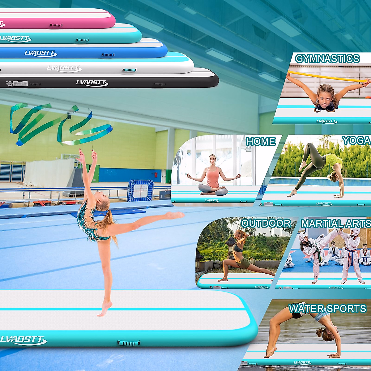 Gymnastics Air Mat Tumbling Mat 13ft/16ft/20ft Tumble Track, Inflatable Tumbling Mat 4/8 inch Thickness Gymnastics Air Training Mats with Electric Air Pump for Home Use/Tumbing