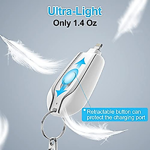 EMNT Keychain Portable Charger for iPhone, 1700mAh Mini Power Emergency Pod,Ultra-Compact External Fast Charging Power Bank Battery Pack, Key Ring Cell Phone Charger,Charger Smaller Than a Card,White