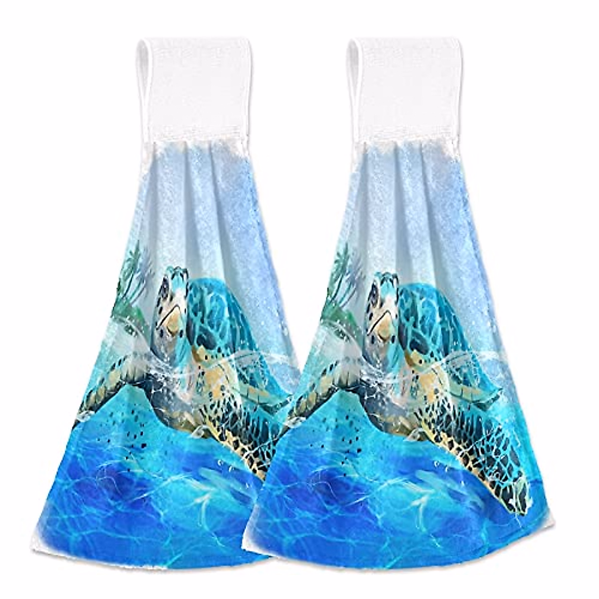 Hanging Towels,2 Pack Kitchen Hand Towel Sea Turtle Floats Watercolor Painting for Hand, Face, Hair, Gym, Yoga, Dishcloth, Kitchen and Bath