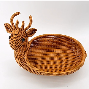 Songyang Handwoven Wicker Basket with Giraffe Head Handle,Storage basket， Tan