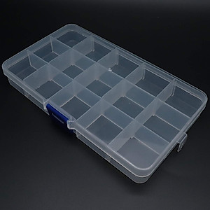 Xiaoyztan 15-Grid Plastic Component Case Organizer for Small Parts Hardwares or Crafts, Pack of 2