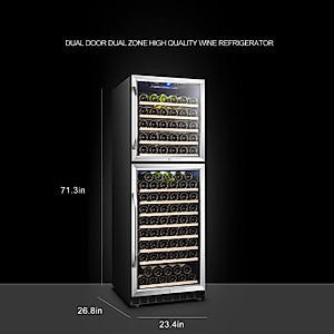 Lanbo Dual Door Dual Zone Built-in Wine Cooler with Front Exhaust, 162 Bottle