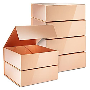 6 Pack Proposal Boxes with Lid for Groomsmen, Bridesmaid, 9.5 x 9.5 x 3.5 Inch Square Glossy Rose Gold Magnetic Gift Box for Parties, Retail