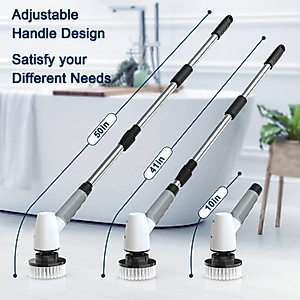 Bomves Electric Spin Scrubber, Cordless Cleaning Brush Tub Tile Scrubber for Home, 8 Replaceable Brush Heads, 90Mins Work Time 3 Adjustable Handle 2 Speeds for Bathroom Shower Bathtub Glass Car