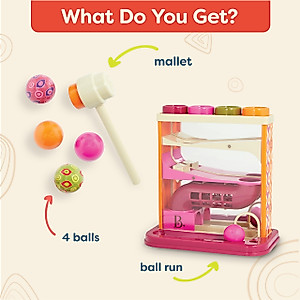 B. toys – Whack-a-Ball- Pounding Toy- Developmental Pounding Toy – Pound-A-Ball Toy – 4 Colorful Balls & Hammer –Educational Toys For Toddlers – 1 Year +