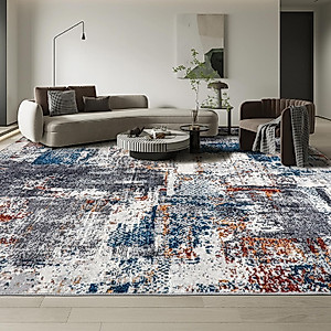 HOYAWU 5x7 Washable Area Rug, Non Slip Abstract Rugs, Soft Faux Wool Living Room Rug, Low Pile Rugs for Living Room Bedroom Dining Room, Grey